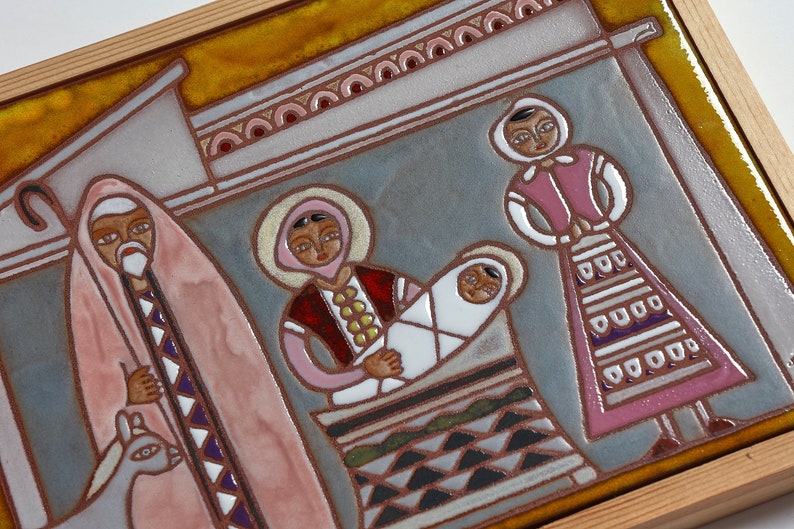 Hand-painted Nativity Scene Ceramic Tile: Framed Christmas Folk Art - Etsy