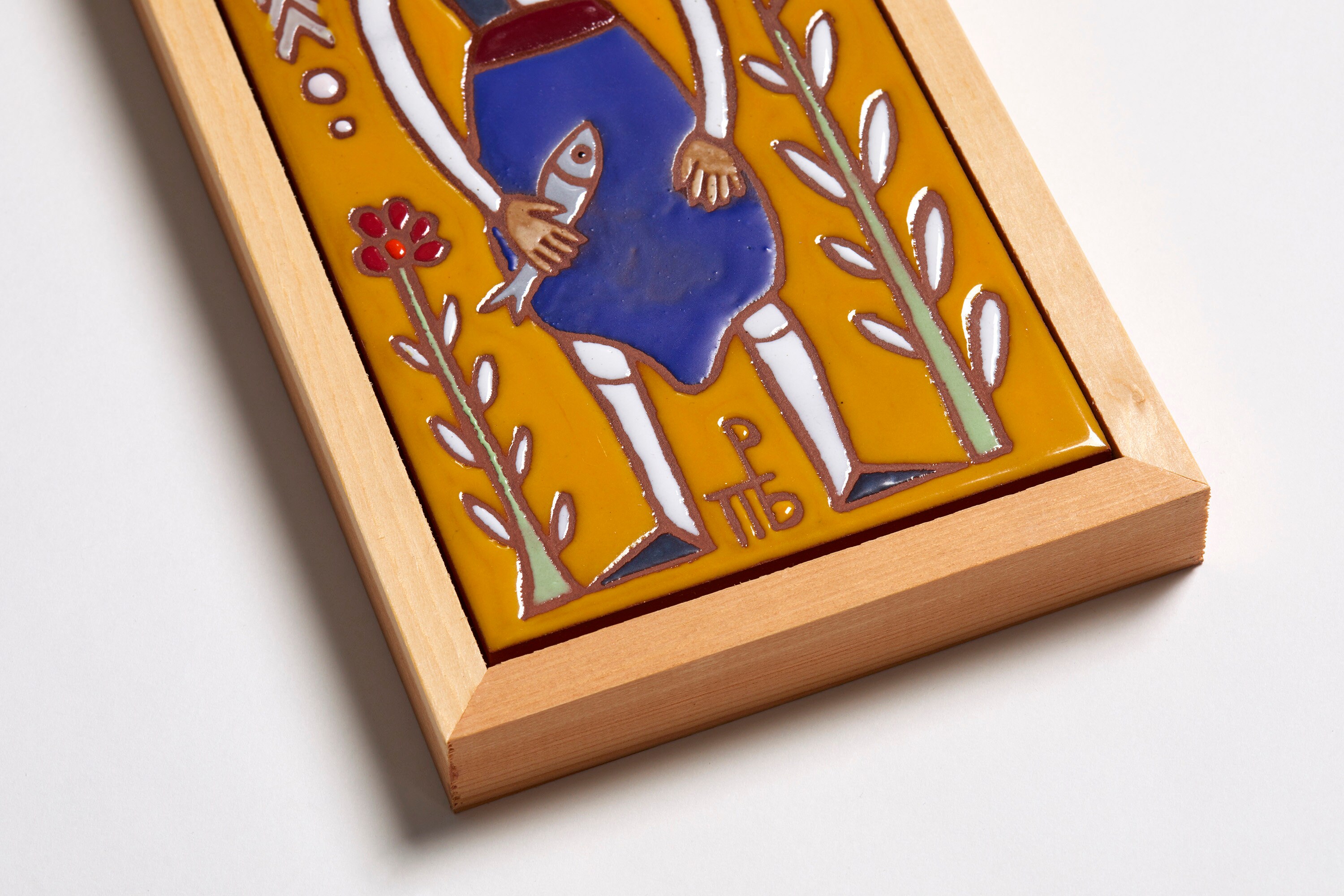 Greek Folk Art Man Handmade Ceramic Tile Mural Housewarming Gift Modern ...