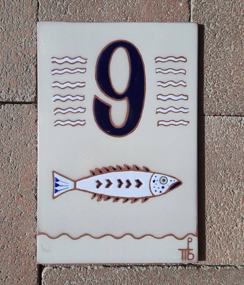 Beach House Number Plaque Handmade Ceramic Tile Custom Made Numbers ...