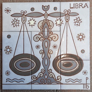 Complete Set of 12 Zodiac Signs Painted on Ceramic Tiles With Black ...