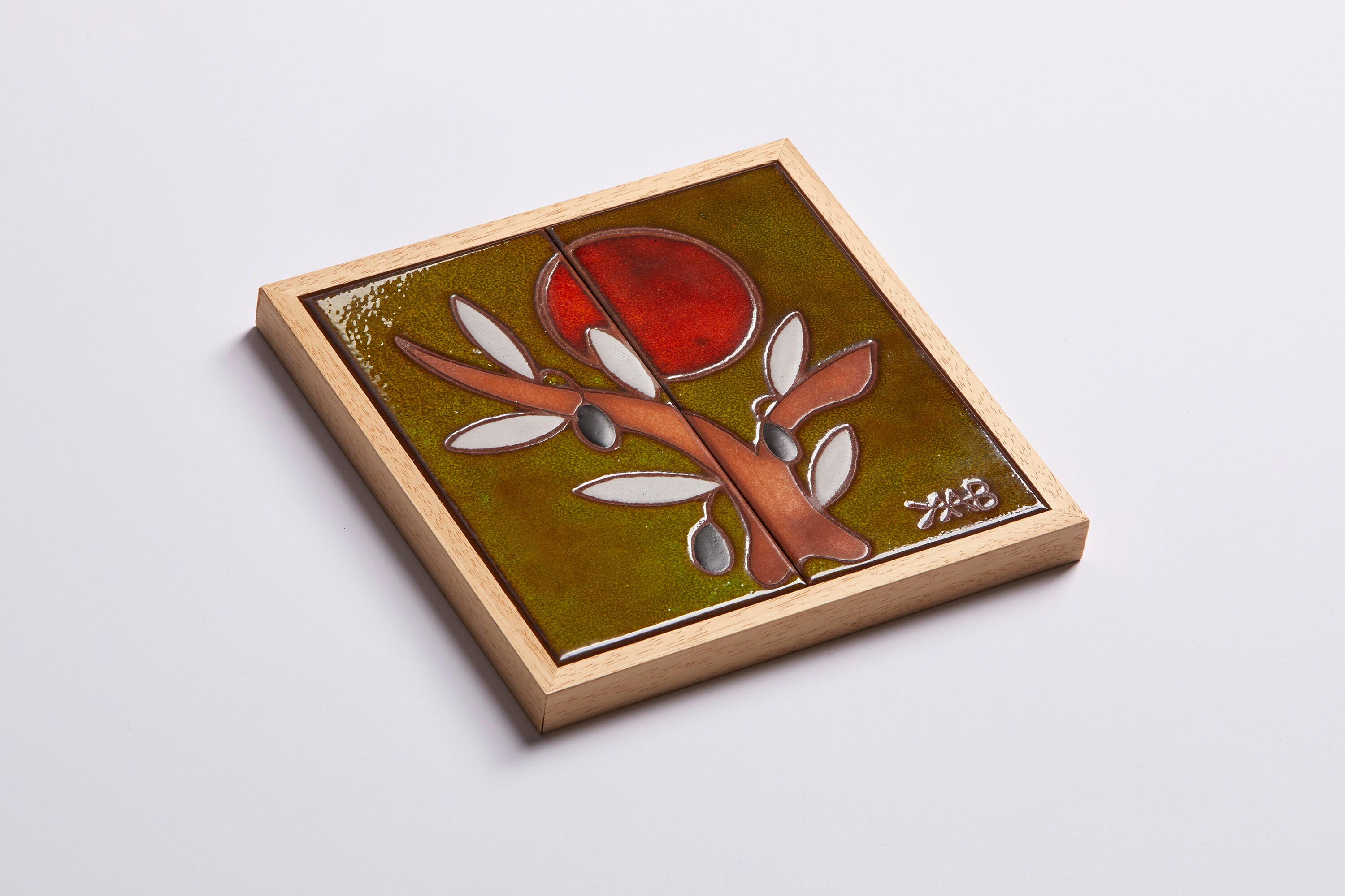 Olive Tree Ceramic Minimalist Wall Art Handmade Tile Framed | Etsy