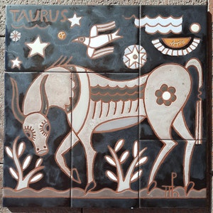 Complete Set of 12 Zodiac Signs Painted on Ceramic Tiles With Black ...