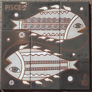 Complete Set of 12 Zodiac Signs Painted on Ceramic Tiles With Black ...