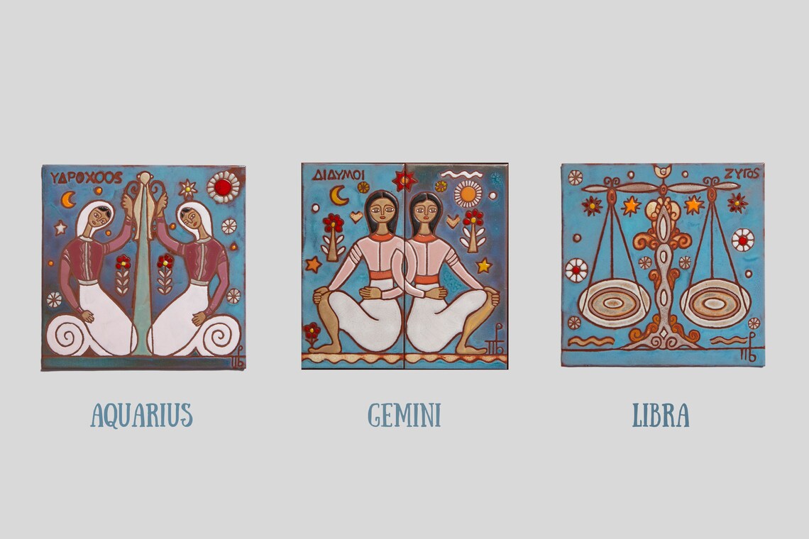 Four Zodiac Sign Bundle 20x20cm Ceramic Tile Aquarius | Etsy