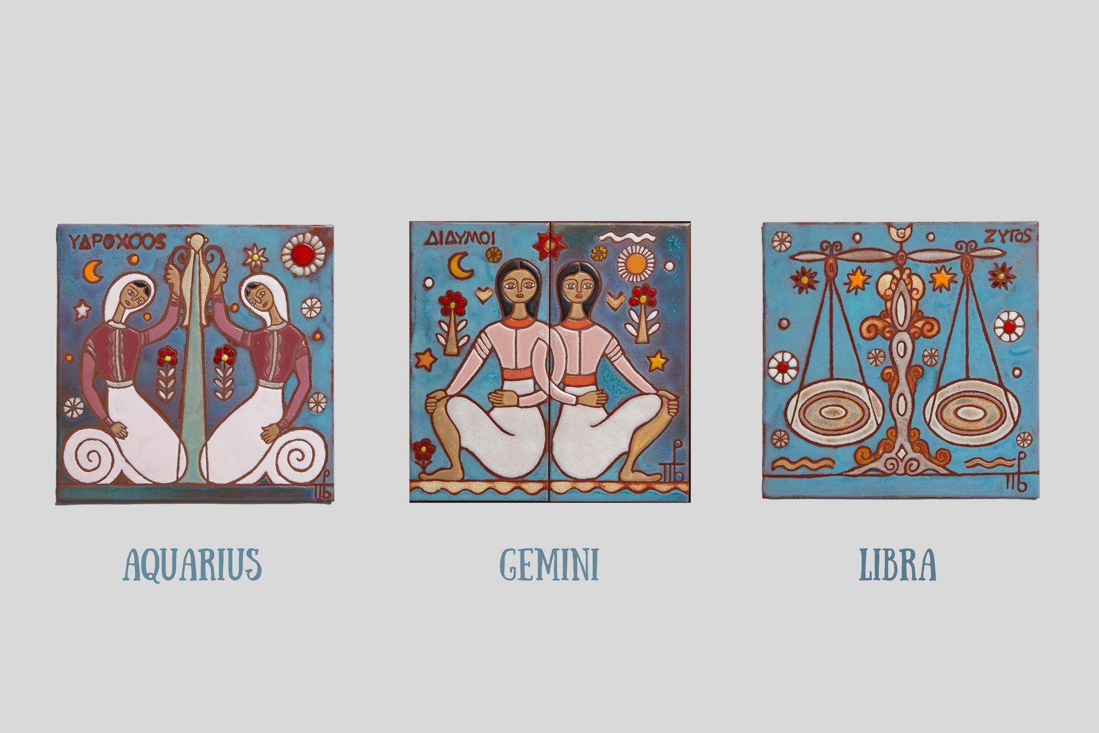 Four Zodiac Sign Bundle 20x20cm Ceramic Tile Aquarius Capricorn Pisces ...