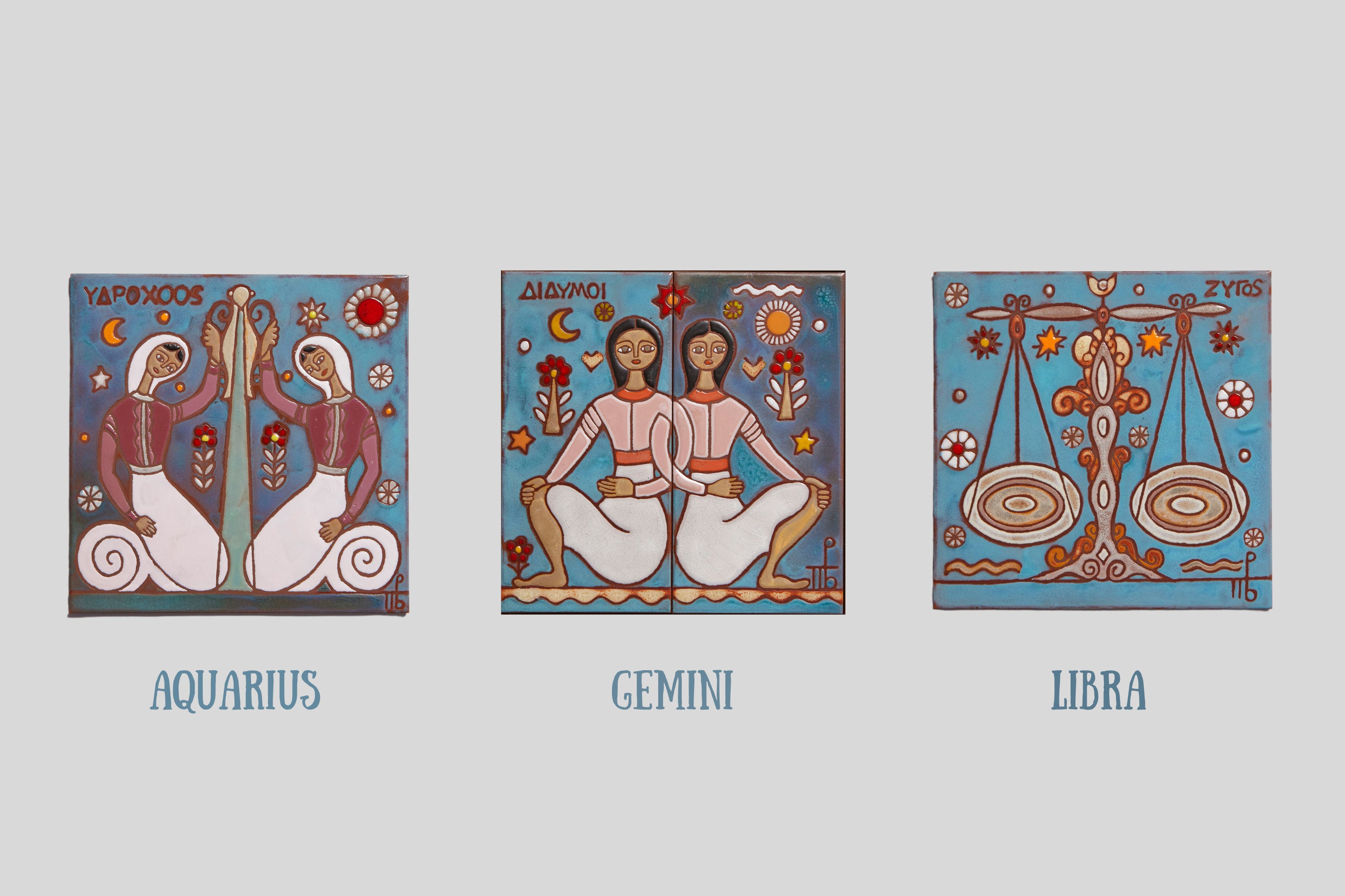 Four Zodiac Sign Bundle 20x20cm Ceramic Tile Aquarius | Etsy