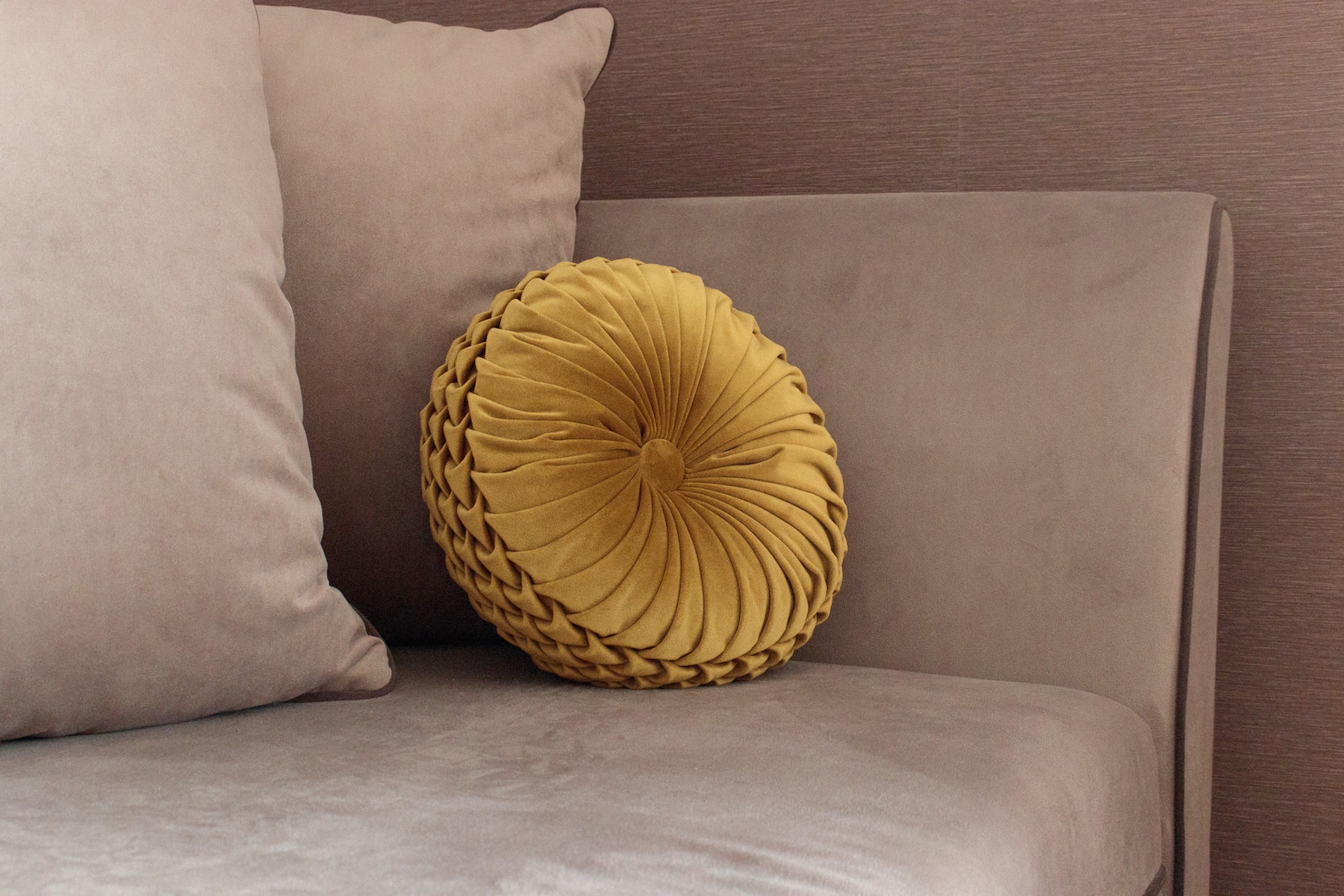 Round Premium Cushion Decorative Pillow Yellow Handmade - Etsy