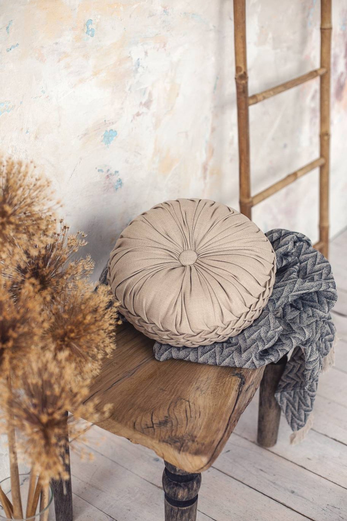 Natural Linen Decorative Pillow in Natural Linen Colour - Etsy UK