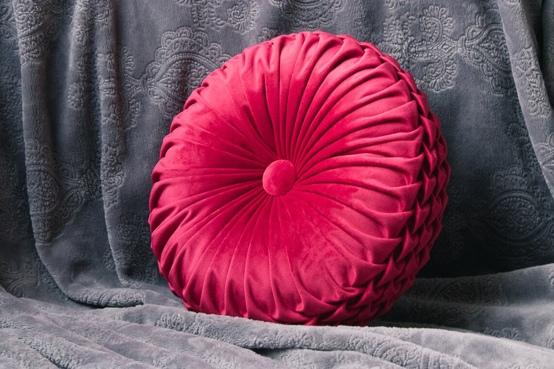 Handmade Decorative Pillow Red Handmade Round Smocking Embroidered ...