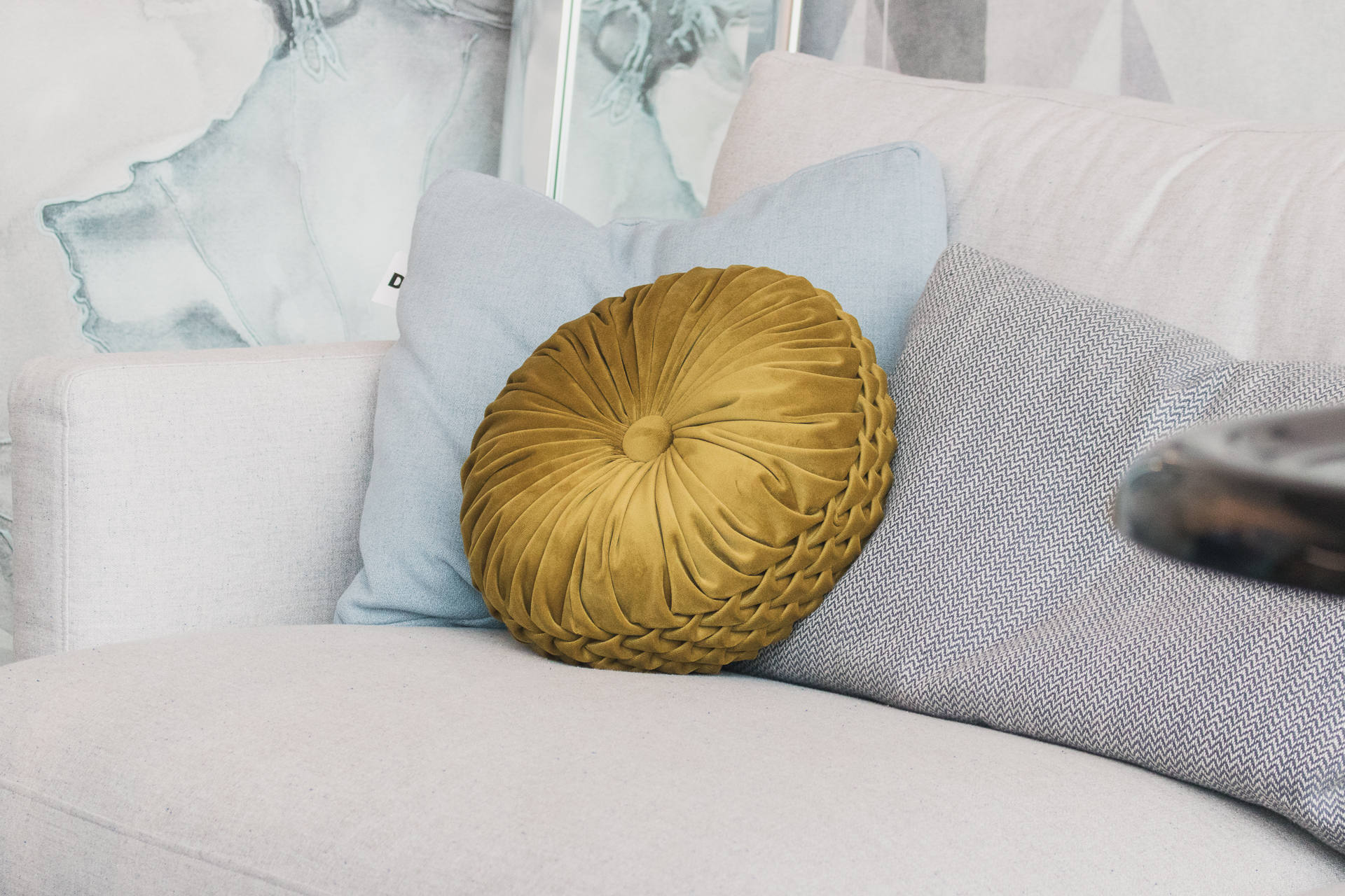 Round premium cushion Decorative pillow Yellow handmade | Etsy