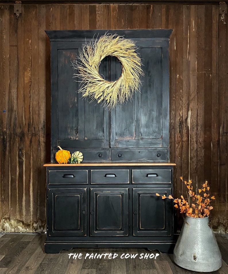 Sold Out : Black Antique Stepback Hutch, Vintage Stepback Cabinet ...