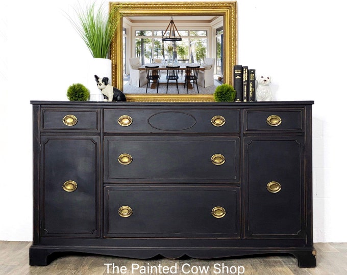 Antique Black Distressed Buffet Sideboard - Etsy