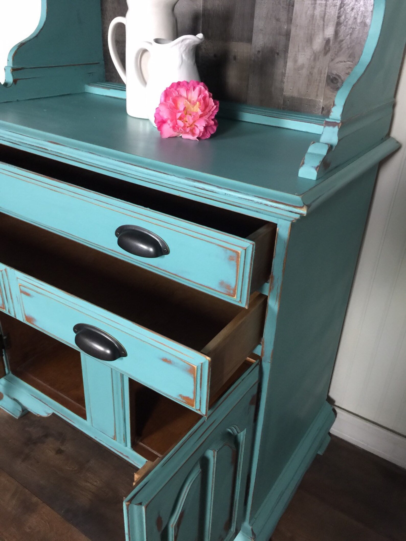Sold Farmhouse Distressed Blue Hutch - Etsy
