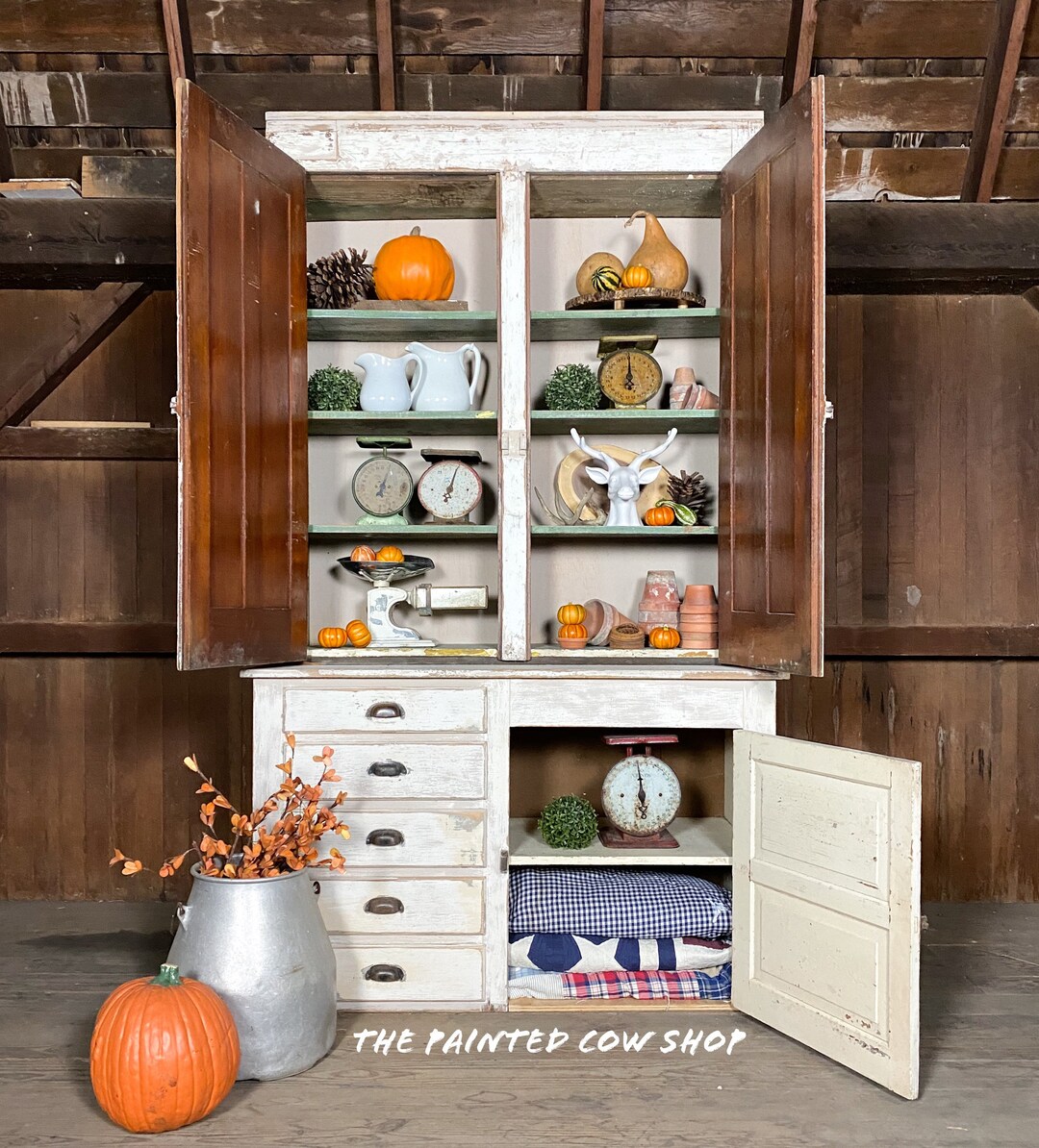 Step Back Cupboard, Antique White Cabinet, Vintage Hutch,primitive ...