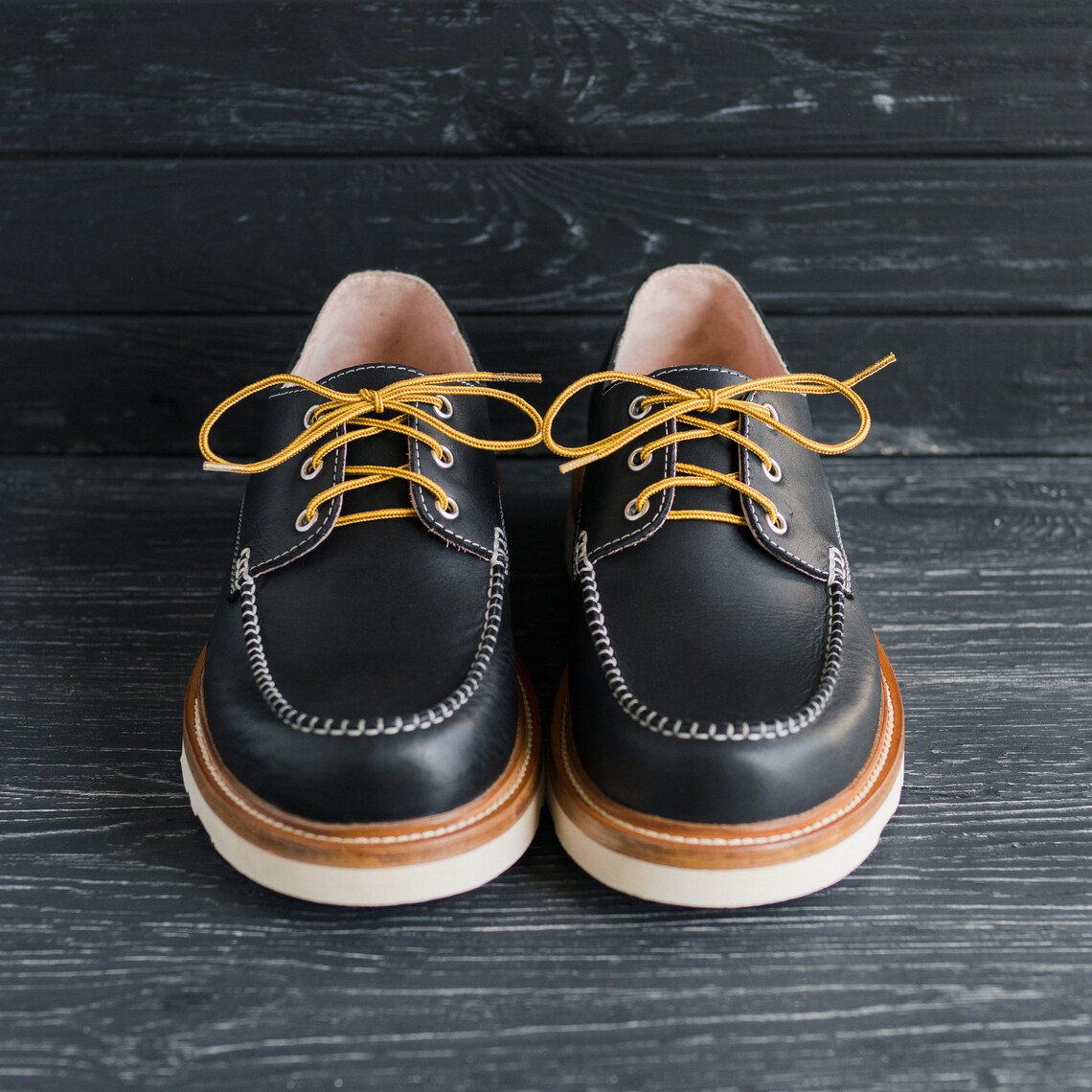 Classic Oxford Moc Toe Shoes Black Heritage Style Moccasins, Men's ...