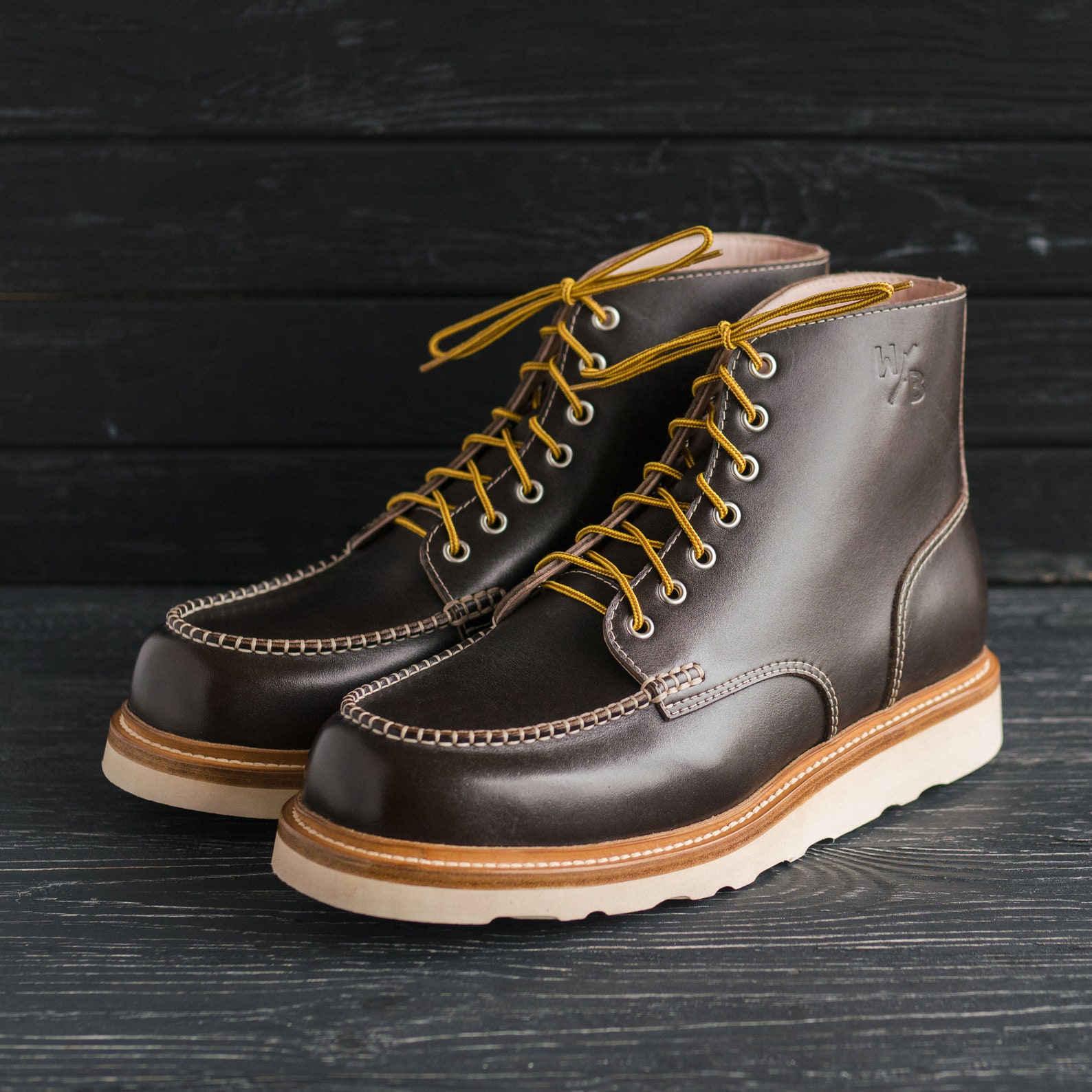 Classic Moc Toe Brown Leather Mens Boots for Work Custom Made by ...