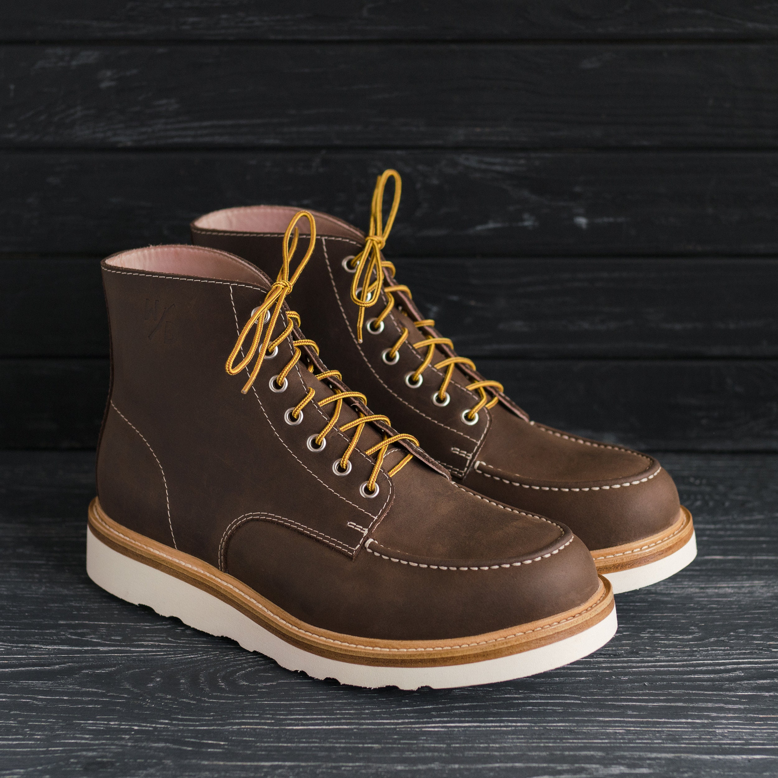 Moc Toe Brown Boots Handmade Oil Tanned Waxed Leather Mens - # ...