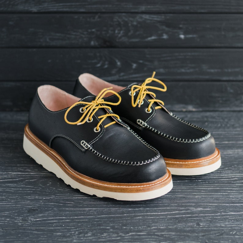 Classic Oxford Moc Toe Shoes Black Heritage Style Moccasins, Men's ...