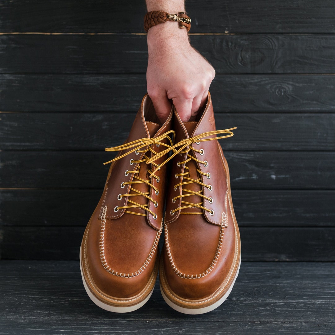 Classic Moc Toe Brown Mens Women's Handmade Leather Boots - # ...