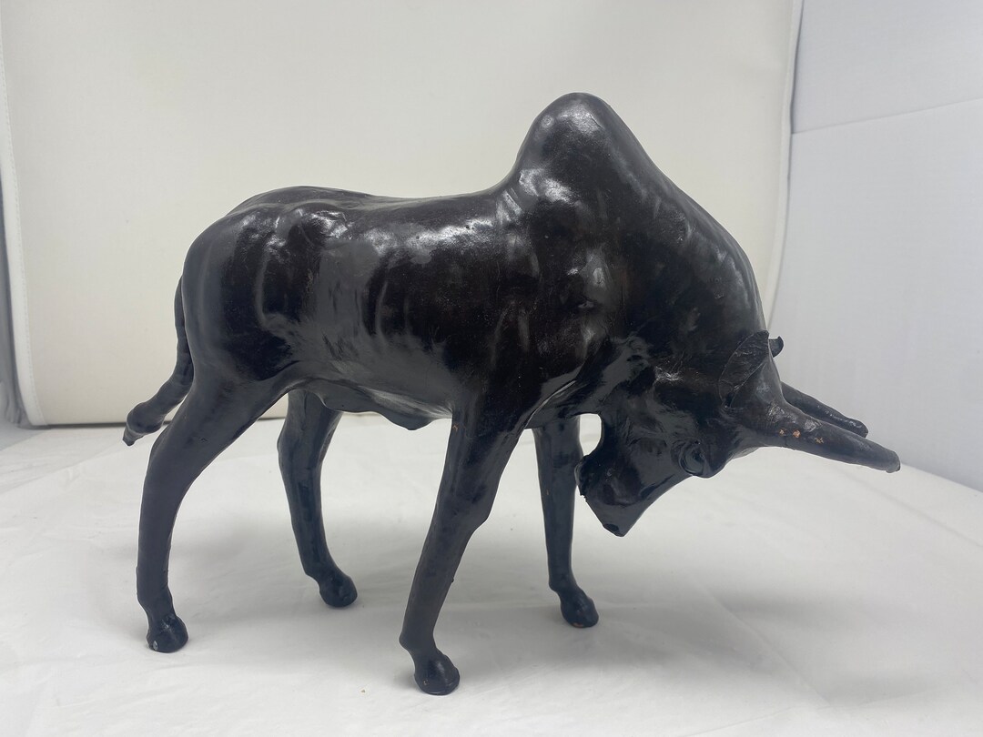 Vintage 1970S Leather Wrapped, Handmade Bull Sculpture. - Etsy