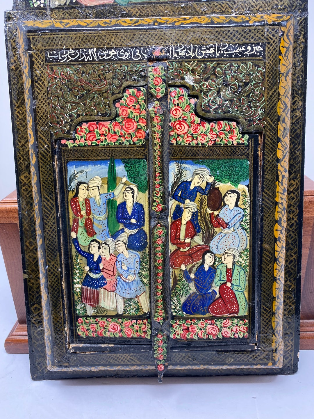 Antique Persian Qajar Hand Painted Wood Mirror With Double Doors. - Etsy
