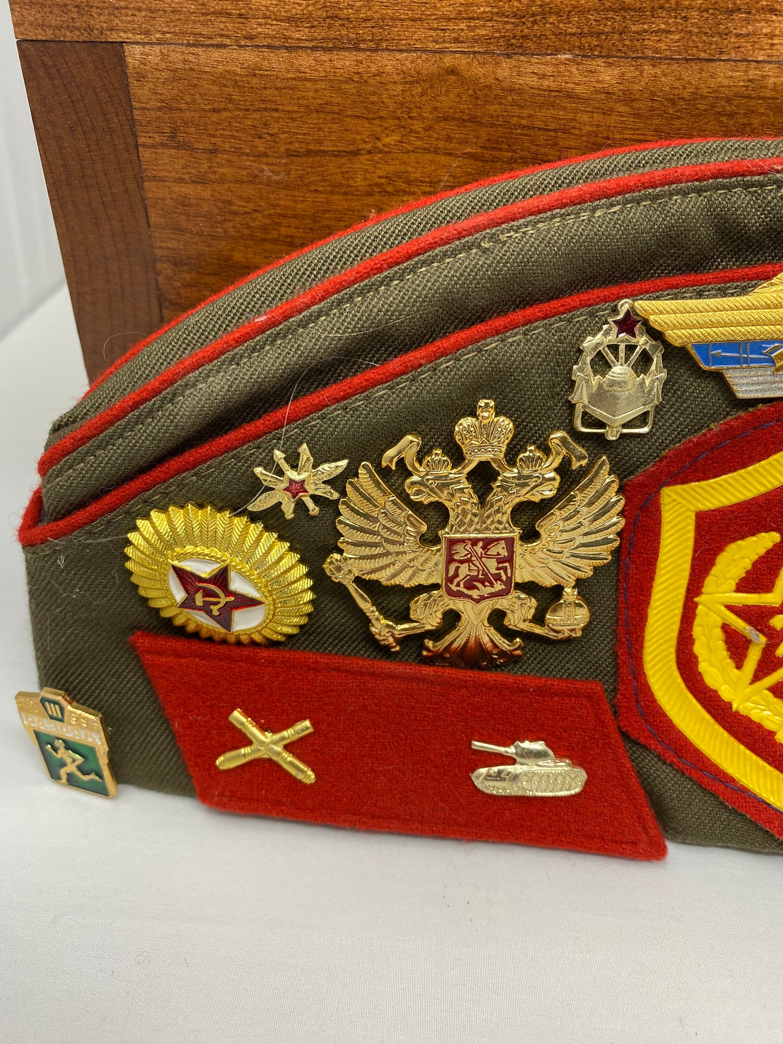 Russian Soviet cap pilotka with 14 Metal Badges and 4 | Etsy