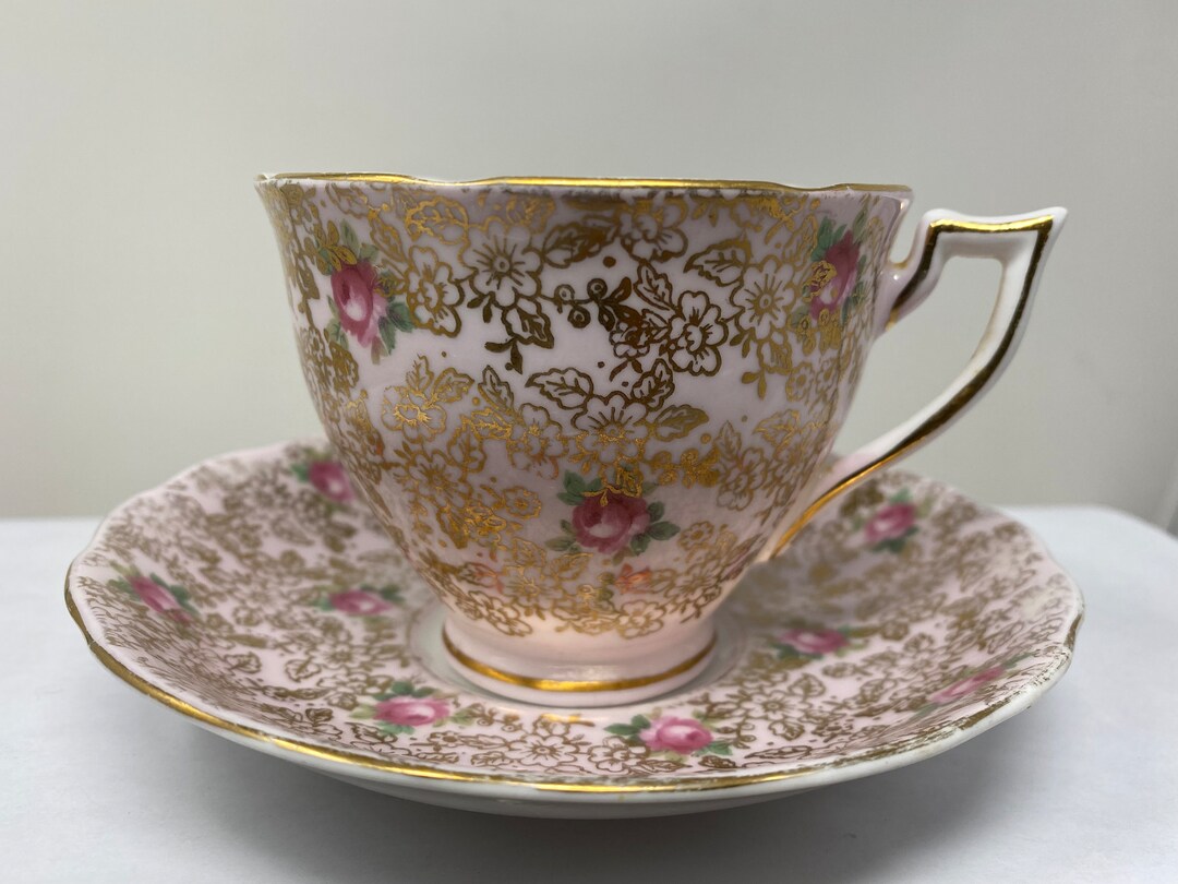 Melba Chintz Pink Background Gold and Rose Teacup and Saucer. - Etsy