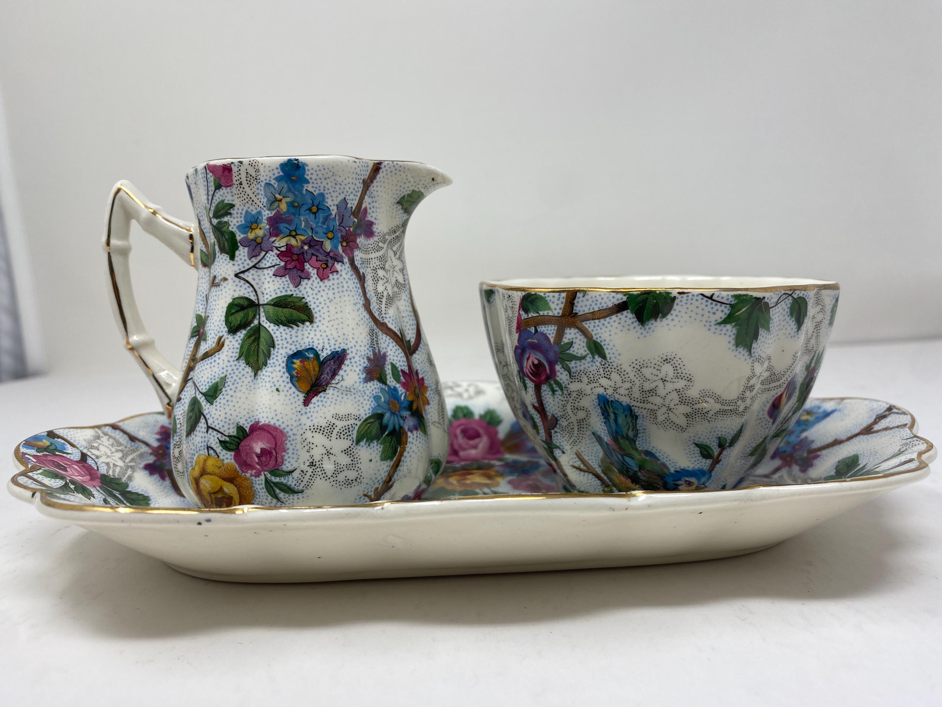Vintage Lorna Doone Chintz Bone China Creamer, Sugar and Tray Royal ...