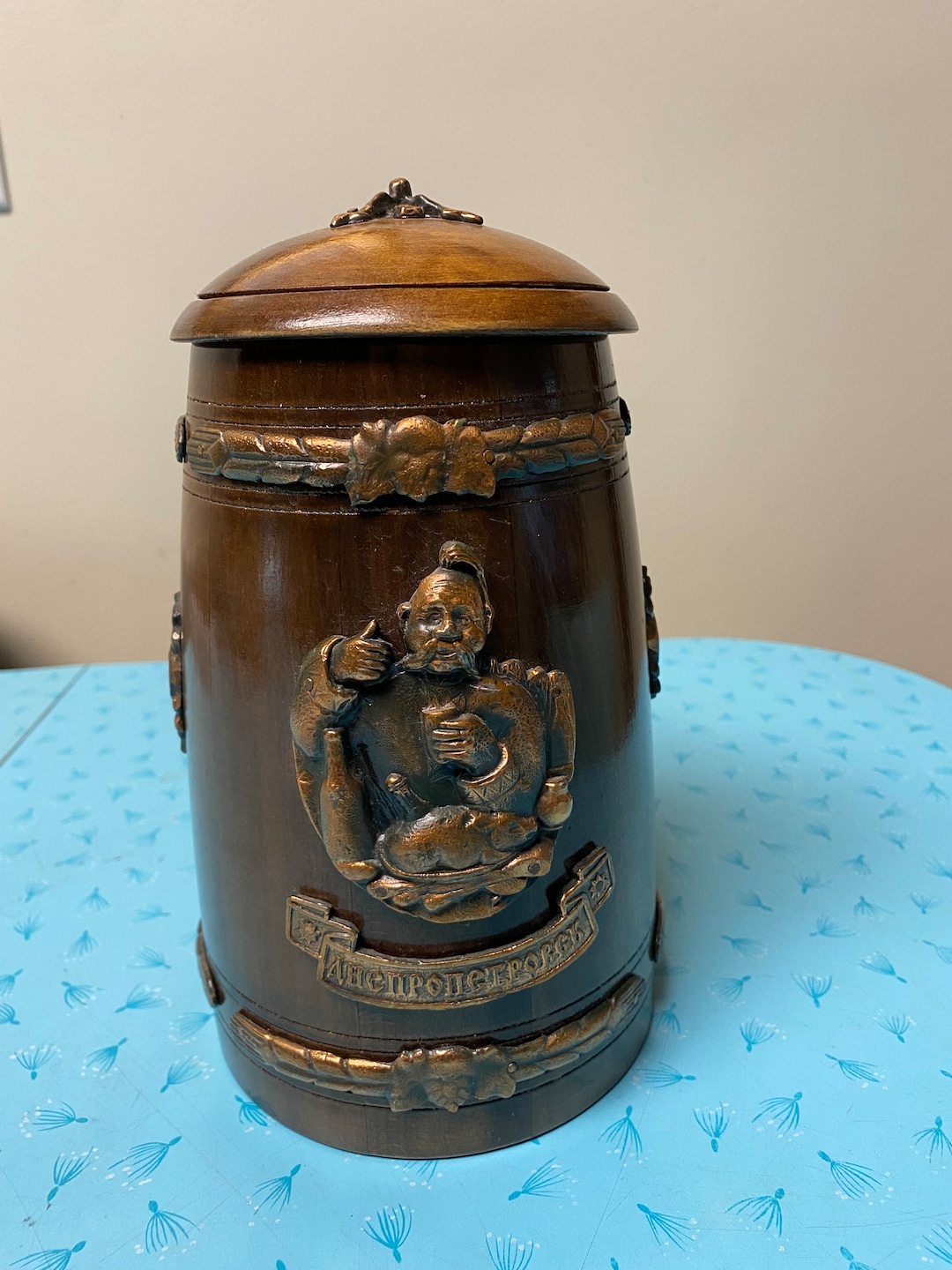 Wood Beer Tankard With Lid and Decorated With Metal Theme Ornaments. - Etsy