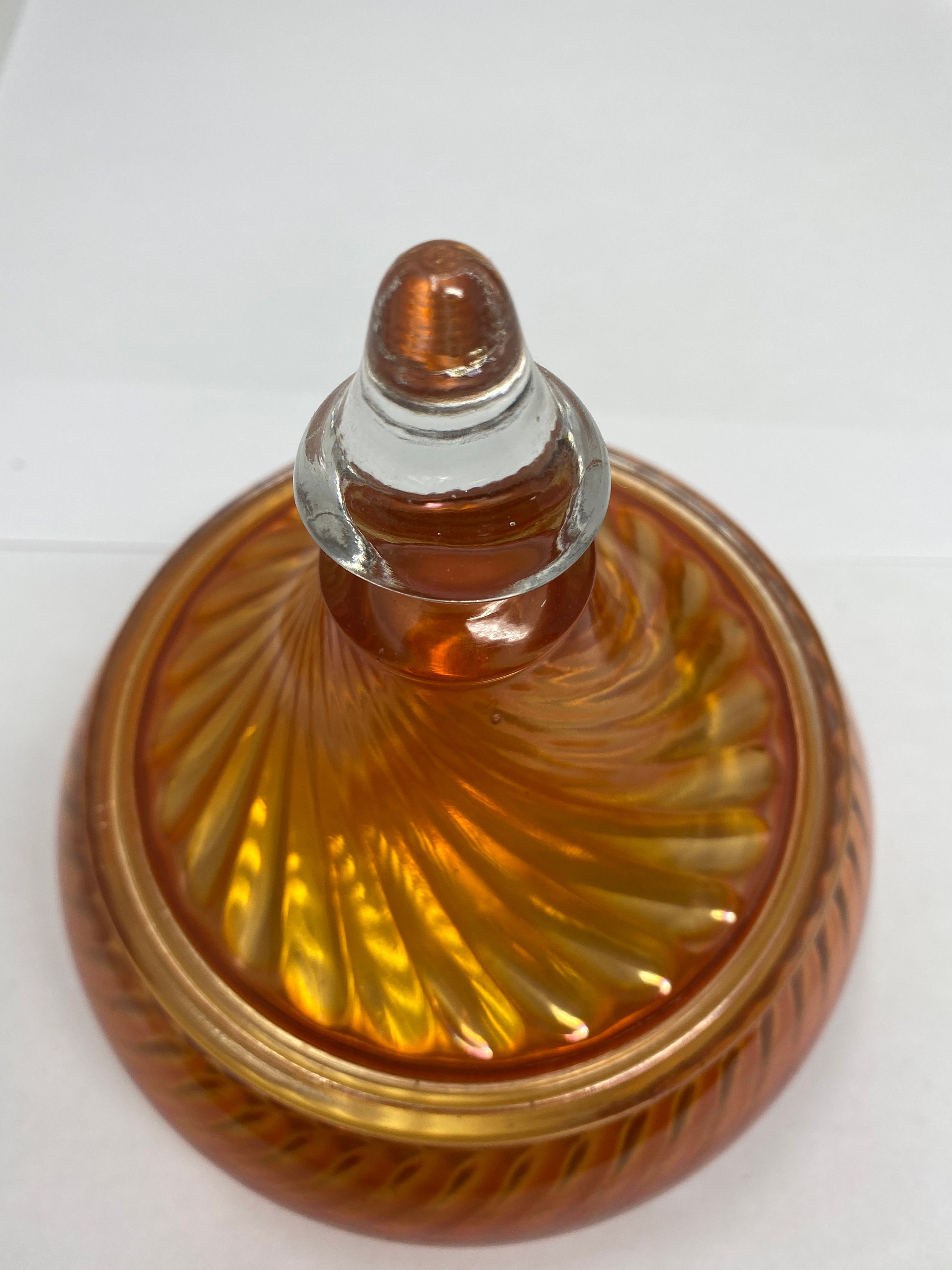 Vintage Estate Iridescent Marigold Glass Lidded Dish. - Etsy