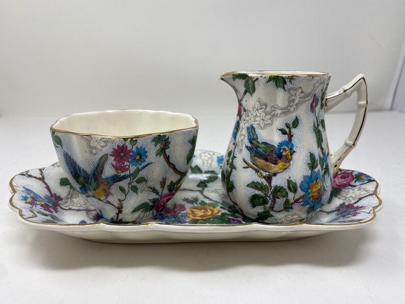 Vintage Lorna Doone Chintz Bone China Creamer, Sugar and Tray Royal ...