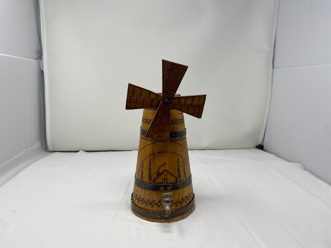 Antique Vintage Handcarved Wood Windmill Decanter for Decorative ...