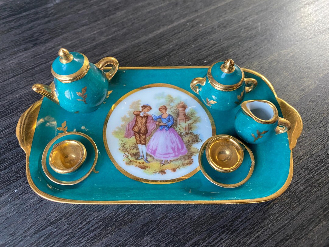 LIMOGE PORCELAINE D' ART Miniature 10 Piece Tea Set With Tray. - Etsy