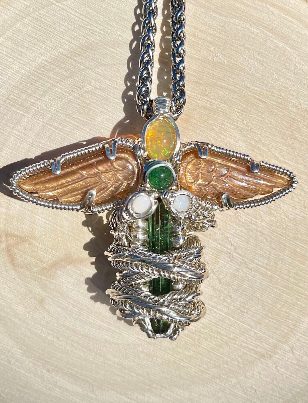 Argentium Silver Caduceus Multi Crystal Necklace Handmade Wirewrap ...
