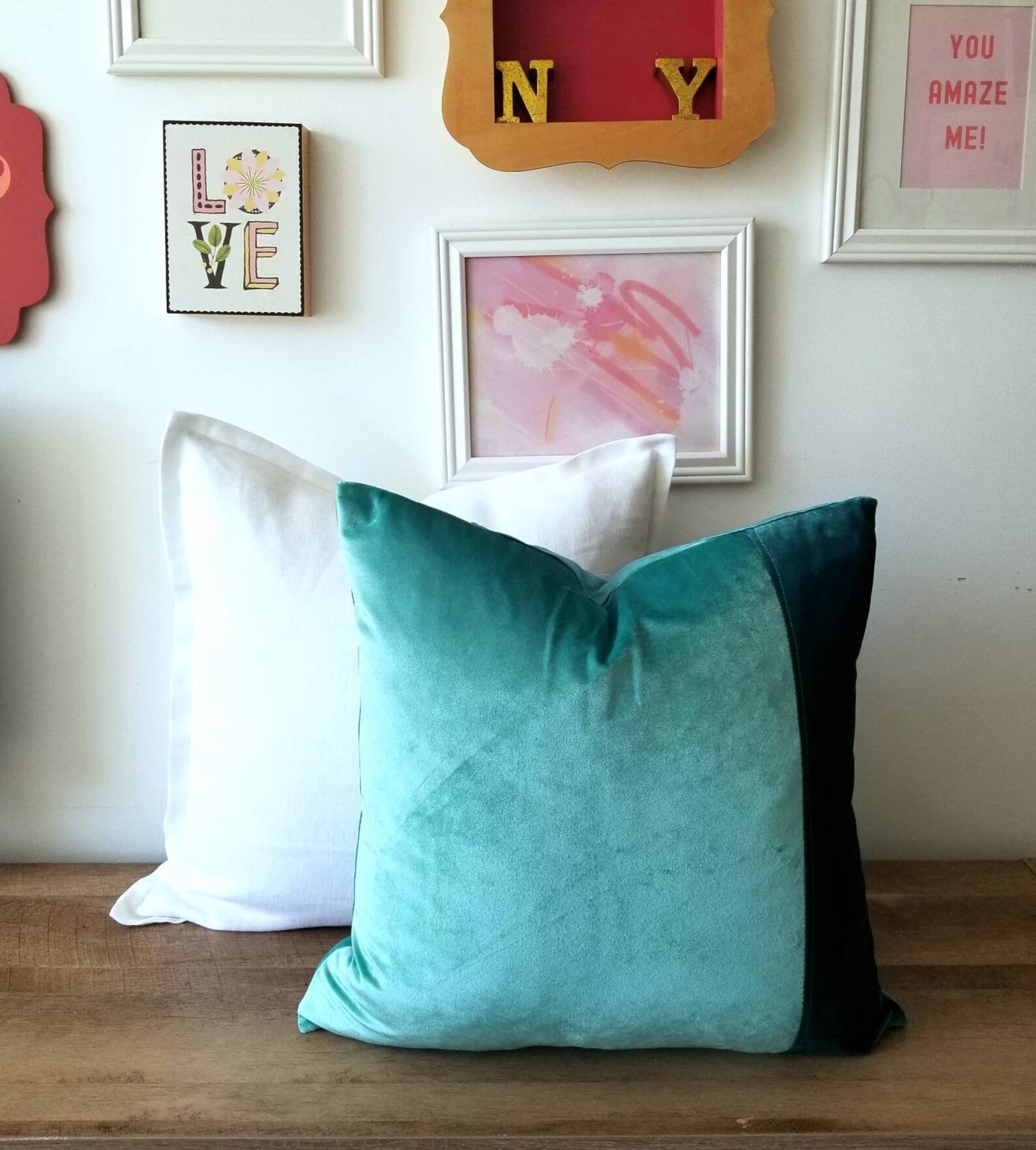 Turquoise Color Block Velvet Pillow Cover - Etsy