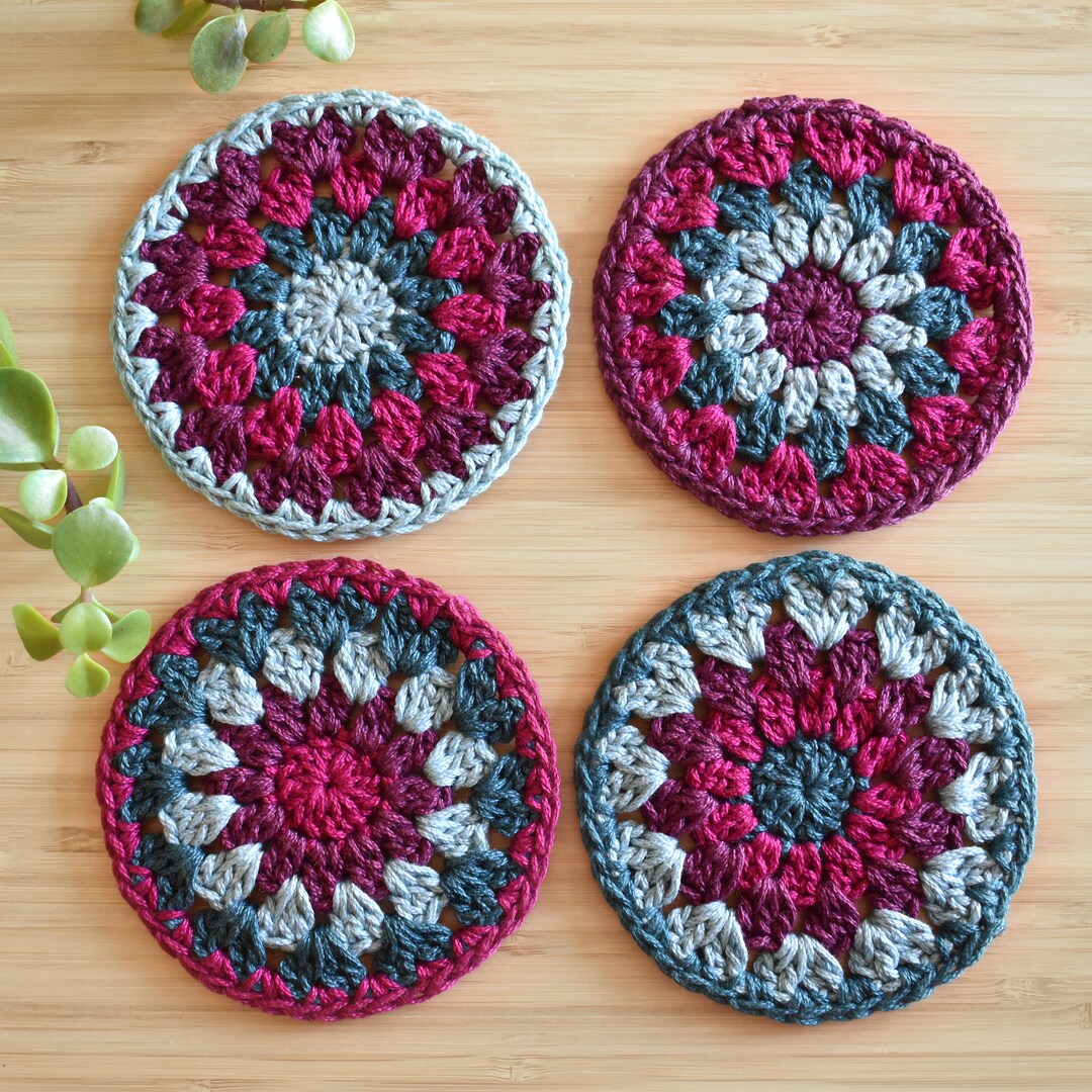 Granny Circle Coasters | Handmade Bohemian Crochet Coasters | Set of 4 ...