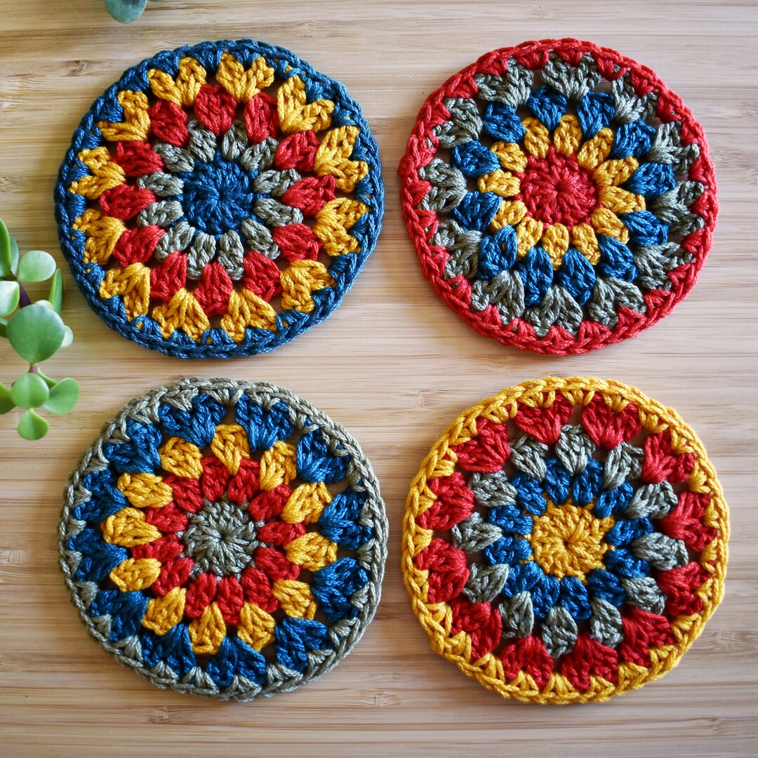 Granny Sunburst Coasters | Handmade Bohemian Crochet Coasters | Set of ...