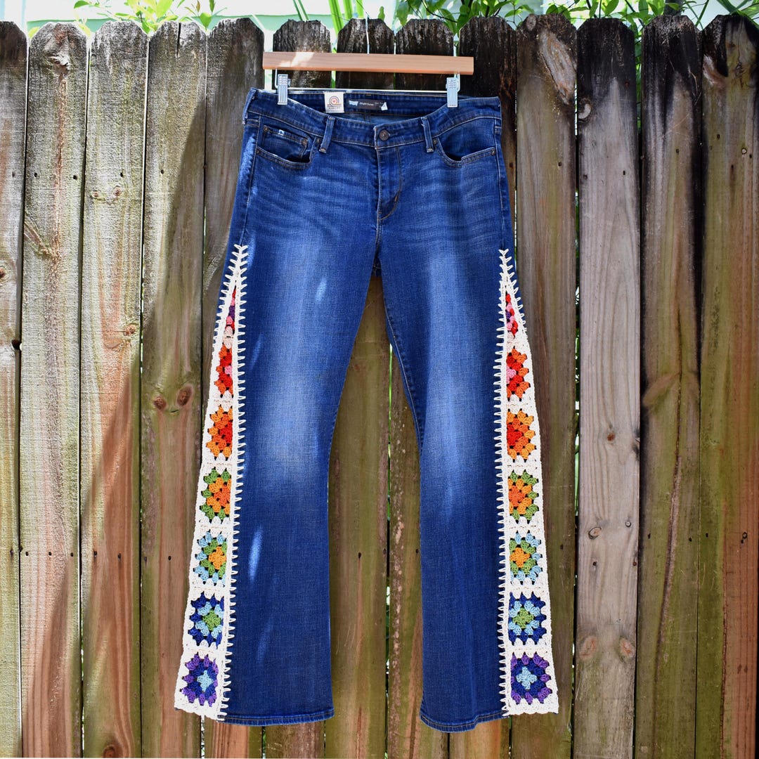 Rainbow Granny Square Jeans | Upcycled Levi's Size 16/33 Mid Rise ...