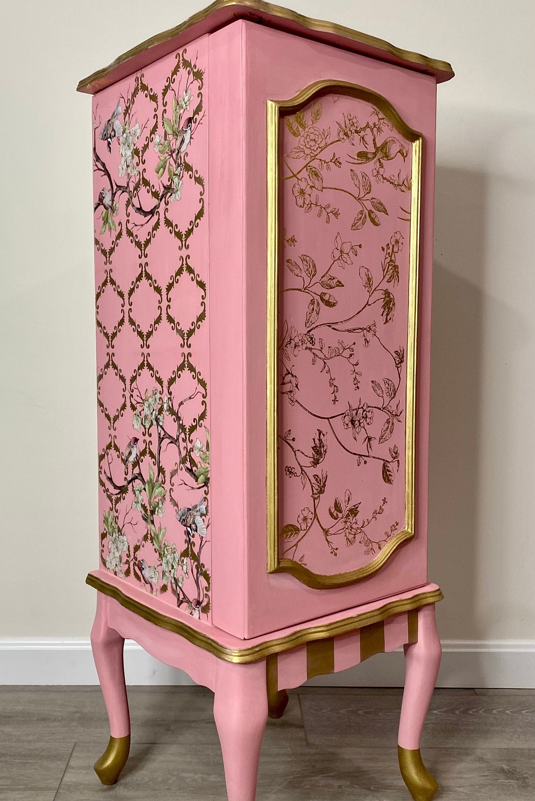 Vintage Painted Pink and Gold Jewelry Armoire - Etsy