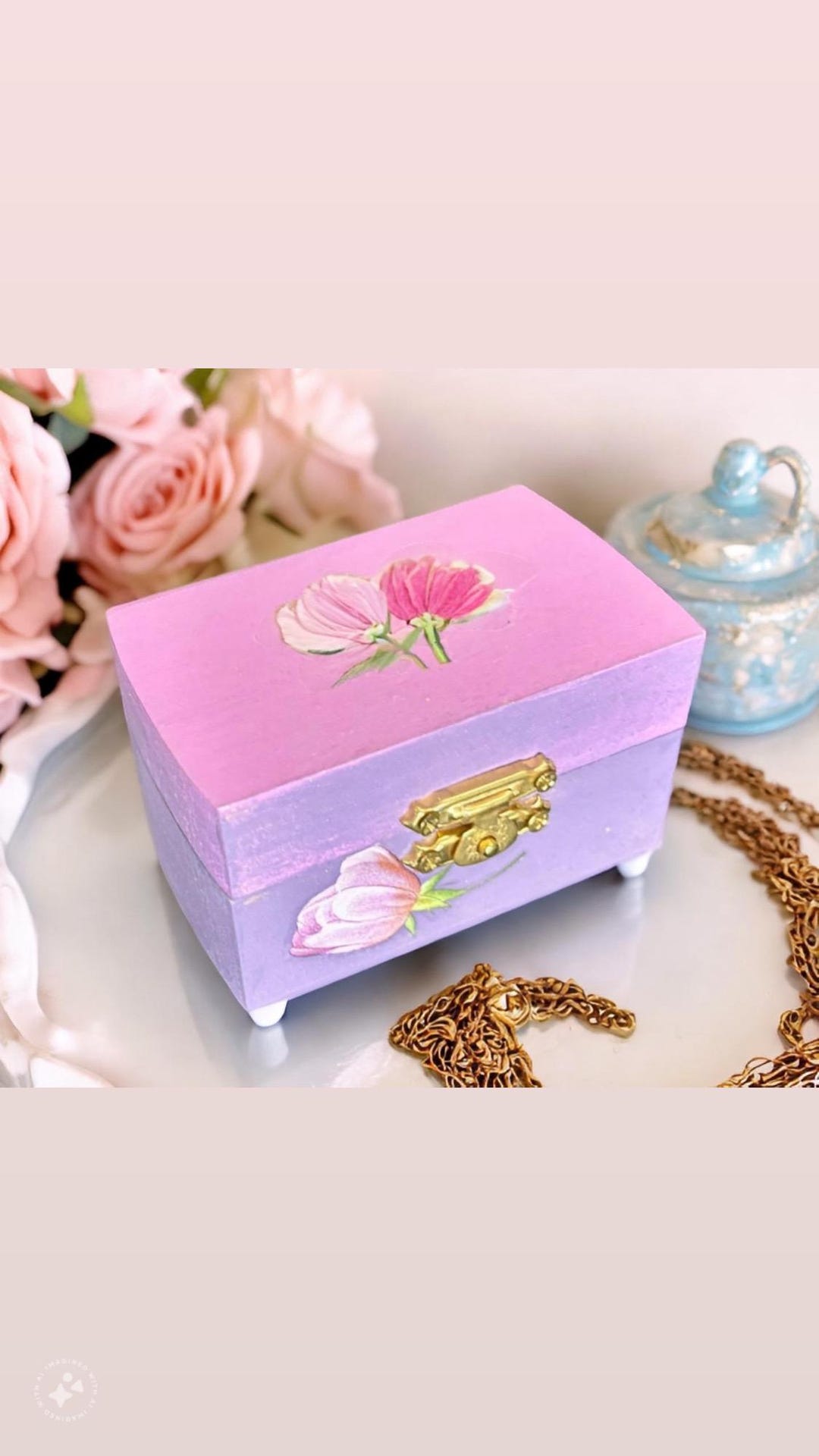 Lavender Handpainted Wooden Trinket Box, Jewelry Box, Bedside Table ...