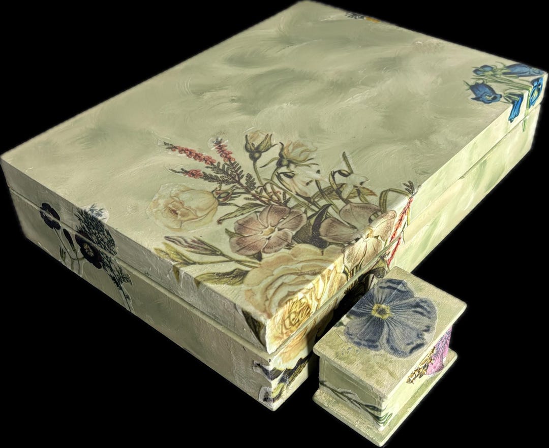 Upcycled Repurposed Silverware Box, Botanical Print Storage Box, Large ...