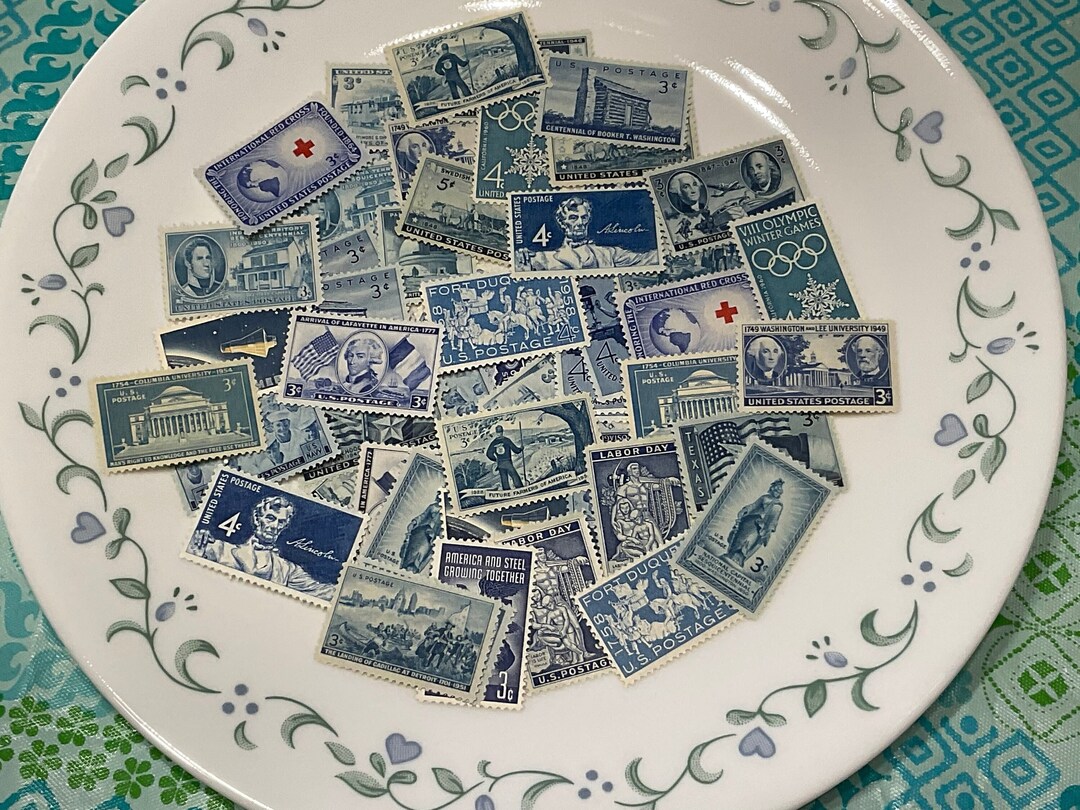 100 Unused VINTAGE BLUE Stamps Vintage Unused Postage US Stamps Shades ...