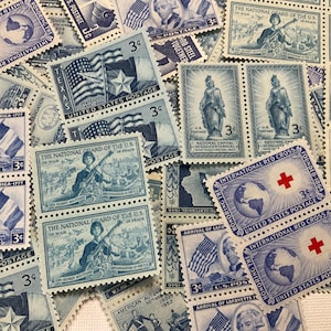 100 Unused VINTAGE BLUE Stamps Vintage Unused Postage Stamps Shades of ...