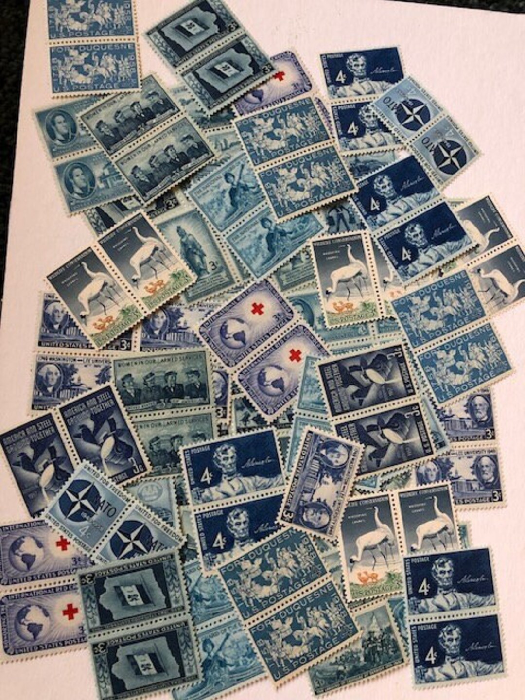 100 Unused VINTAGE BLUE Stamps Vintage Unused Postage US Stamps Shades ...