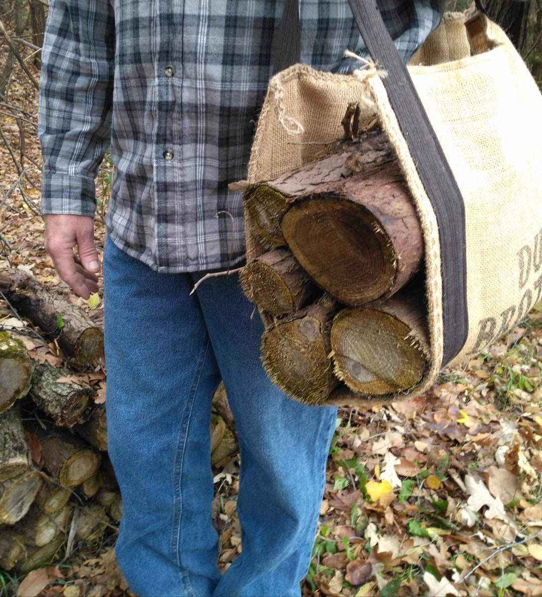 Log Carrier, Fireplace Log Tote, Firewood, Camping, Rustic Log Holder ...