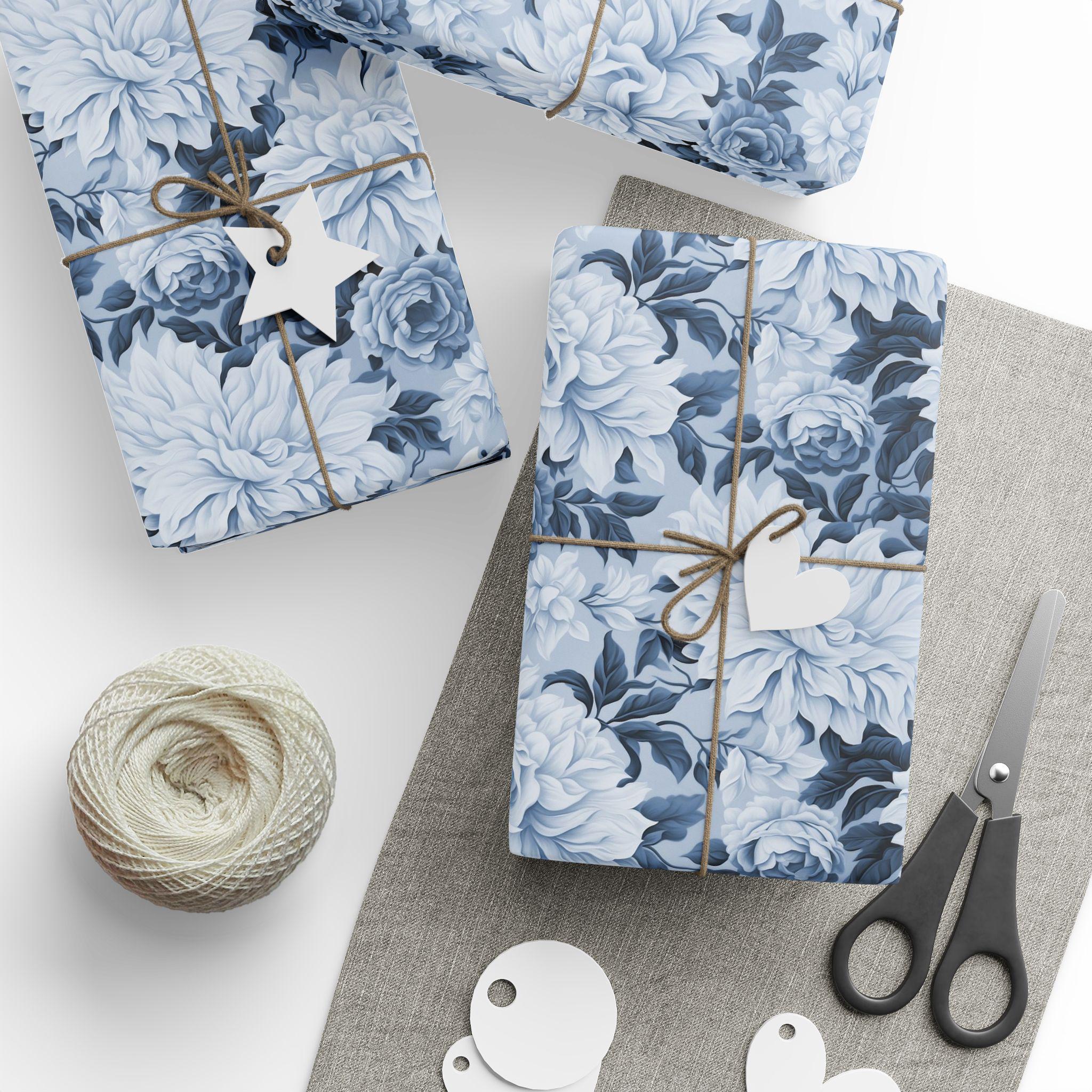Dusty Blue Floral Wrapping Paper With Vintage-inspired Botanical ...