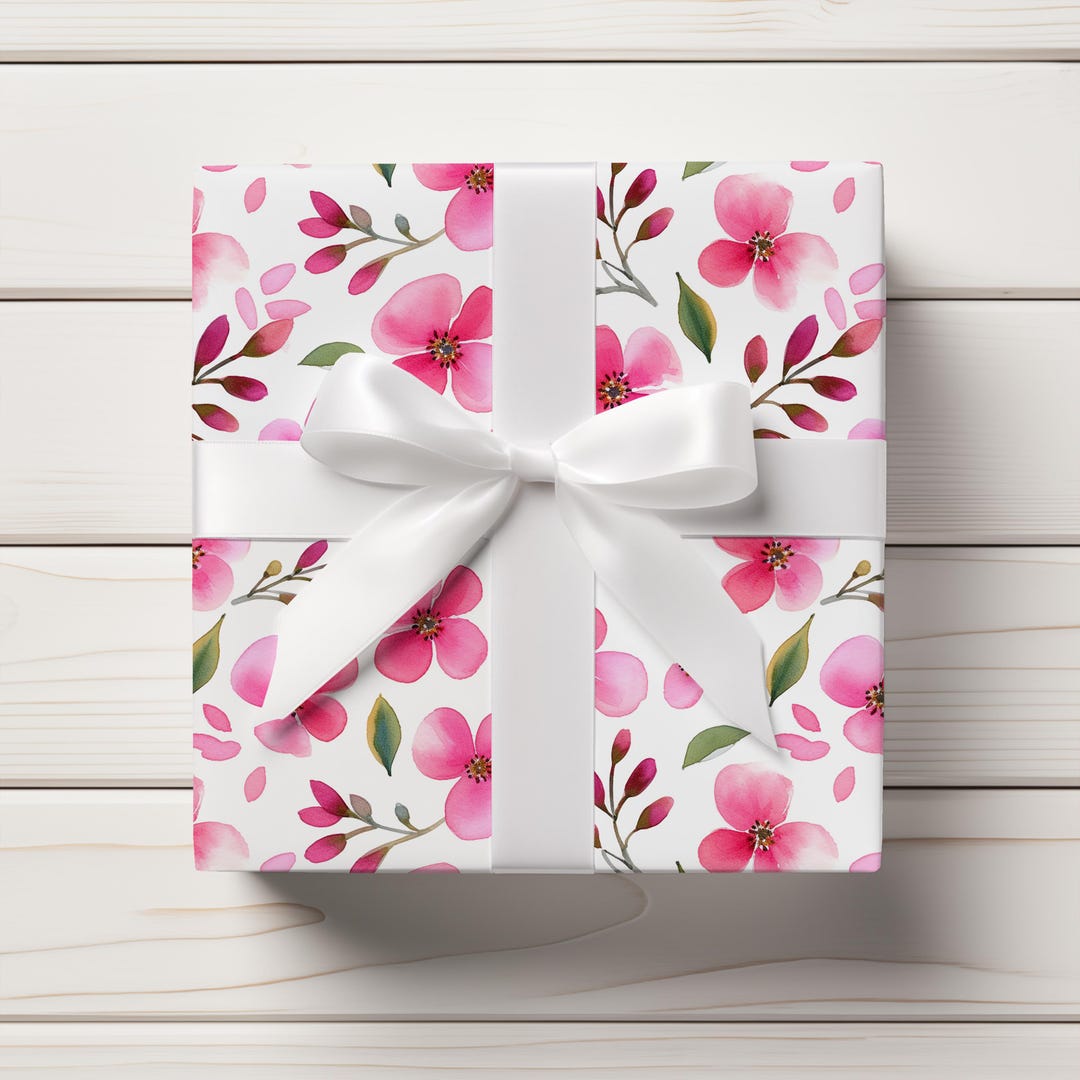 Watercolor Pink Floral Wrapping Paper, Bright and Cheerful Gift Wrap ...