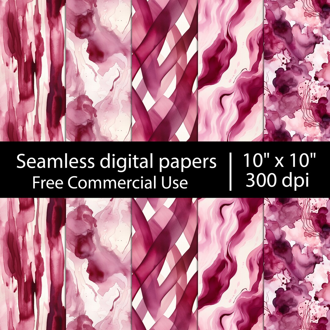 Seamless Abstract Burgundy Patterns - Printable Watercolor Digital ...