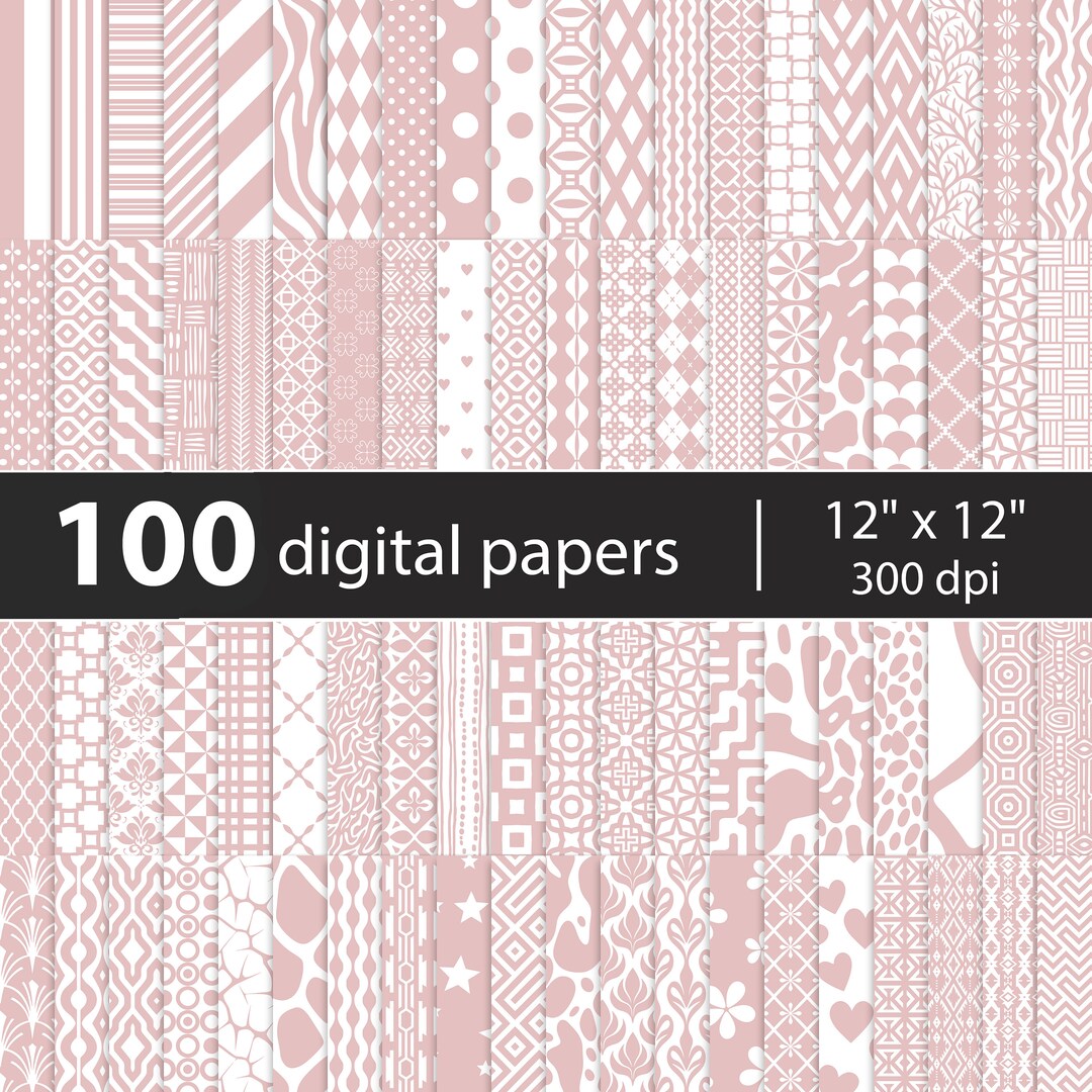 Dusty Rose Digital Paper Pack (100 Files) Printable Background Bundle ...