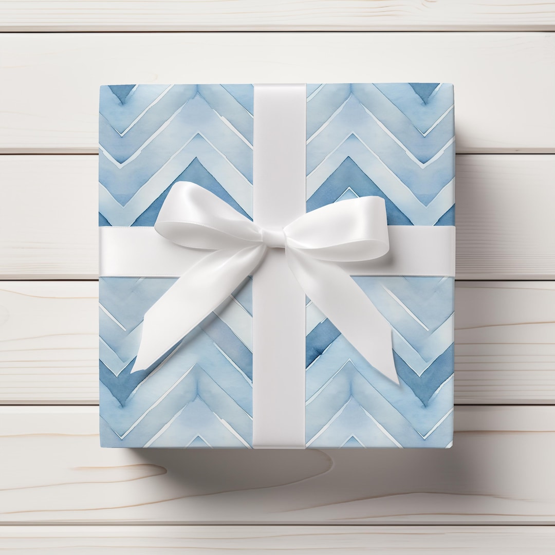 Pale Blue Watercolor Chevron Wrapping Paper, Light Blue Gift Wrap for ...